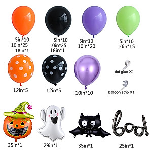 151PCS Halloween Balloon Arch Garland Kit, Black Orange Green Purple Balloons with Mylar Pumpkin Bat Ghost BOO Foil Balloon for Kids Home Halloween Background Birthday Party Decorations Supplies