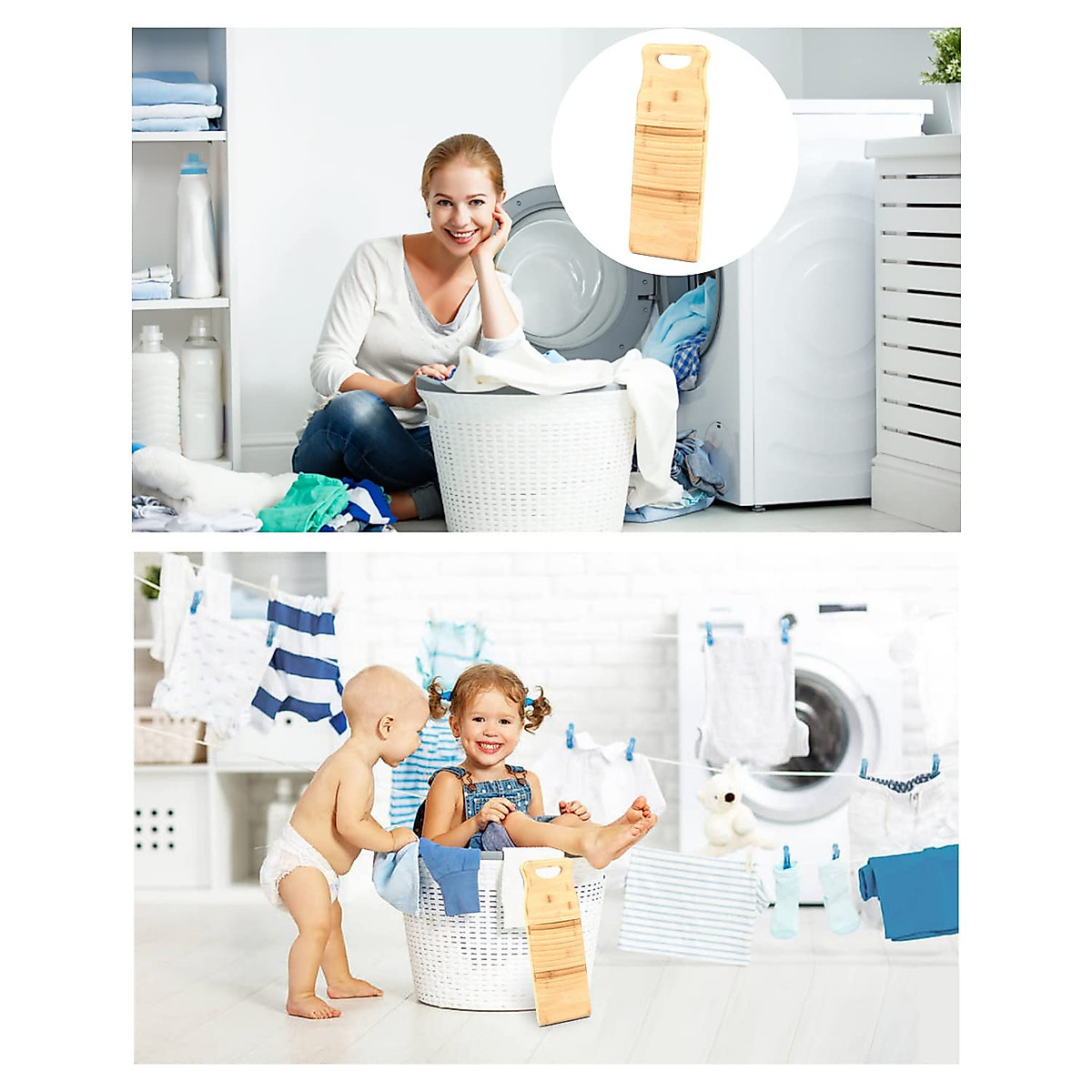 awagas 20"x7" Natural Bamboo Washboard Laundry Washboard Hand Washing Board,Washing Clothes Board Old Fashioned Hand Wash Board for Shirts Underwear Clean Home Laundry Supplies-(M)