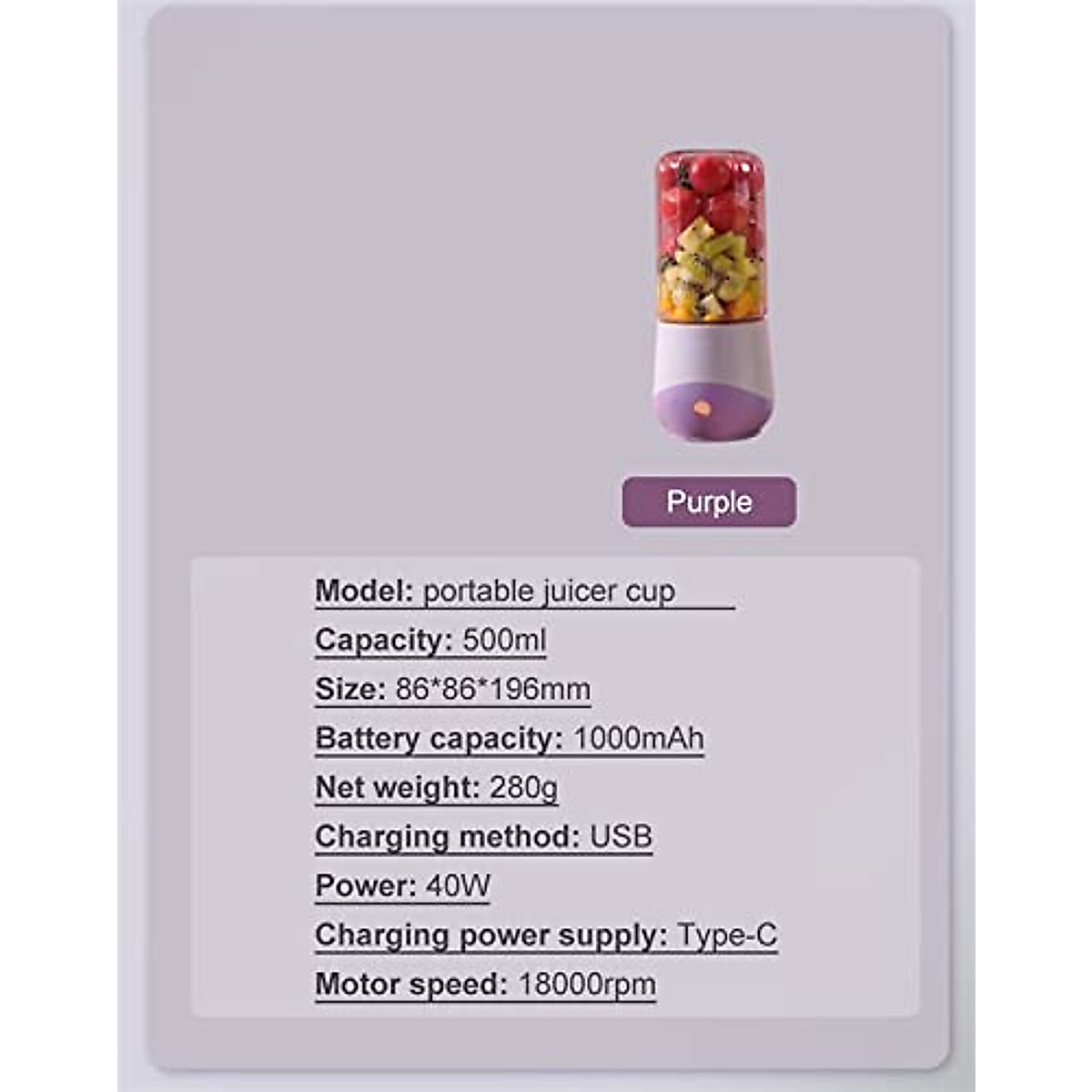 TANACC Portable Juice Blender Juicer Cup Portable Electric Juicer Mini Handheld Mixer Multifunction Juicer Blender Cup, Fresh Fruit Veget