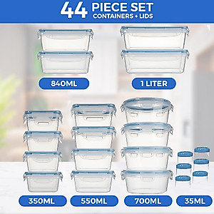 Shazo 44PCS Food Storage Containers with Lids, HUGE SET, Plastic Food Containers with Lids for Kitchen Organization, Airtight Leak Proof, Meal Prep, Easy Snap Lock Lunch Box, BPA-Free Storage Container