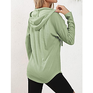 morhuduck Women's V Neck Hoodies Long Sleeve Sweatshirt Drawstring Pullover Tops with Pocket (Mint Green M)