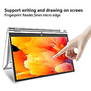 Acogedor 13.33inch Laptop, 2 in 1 Touch Screen Laptop Tablet PC for Windows11, 360 Degree Rotation 1920x1080 IPS HD Touch Screen LPDDR4 16GB RAM 256GB SSD Quad Core CPU, Fingerprint Unlock