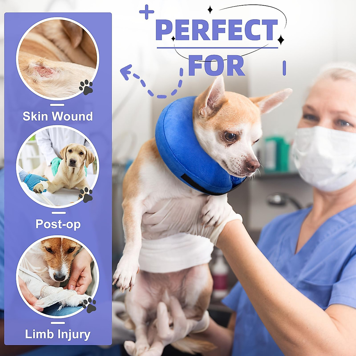 EWOID Inflatable Dog Cone, Dog Neck Donut Dog Cone, Soft Cone for Dogs, Adjustable Dog Cone Alternative After Surgery, Washable Dog Donut Cone for Dogs and Cats