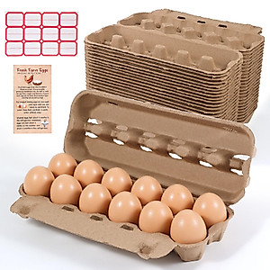 24 Pack Dozen Egg Cartons Bulk 12 Count For Fresh Chicken Eggs Or Duck Eggs, Empty Natural Paper Pulp Egg Cartons Reusable, Strong Sturdy Design Made from Natural Cardboard.