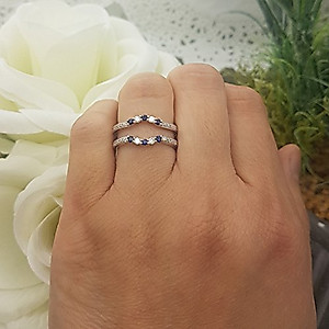 Dazzlingrock Collection Round Alternate Blue Sapphire with White Diamond Contour Wedding Guard Ring for Her in 14K White Gold Size 6