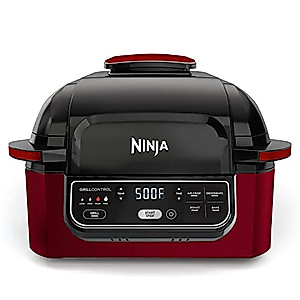 Ninja AG302HRD Foodi 5-in-1 Indoor Grill with Air Fry, Roast, Bake & Dehydrate, Red (Renewed)