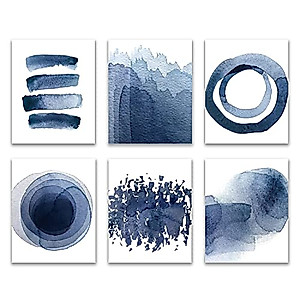 Wall Art Prints 8X10 UNFRAMED Abstract Blue Watercolor Paintings for Bedroom Living Room Kitchen Bathroom Dining Room Home Decor Accents Home Decorations Set of 6