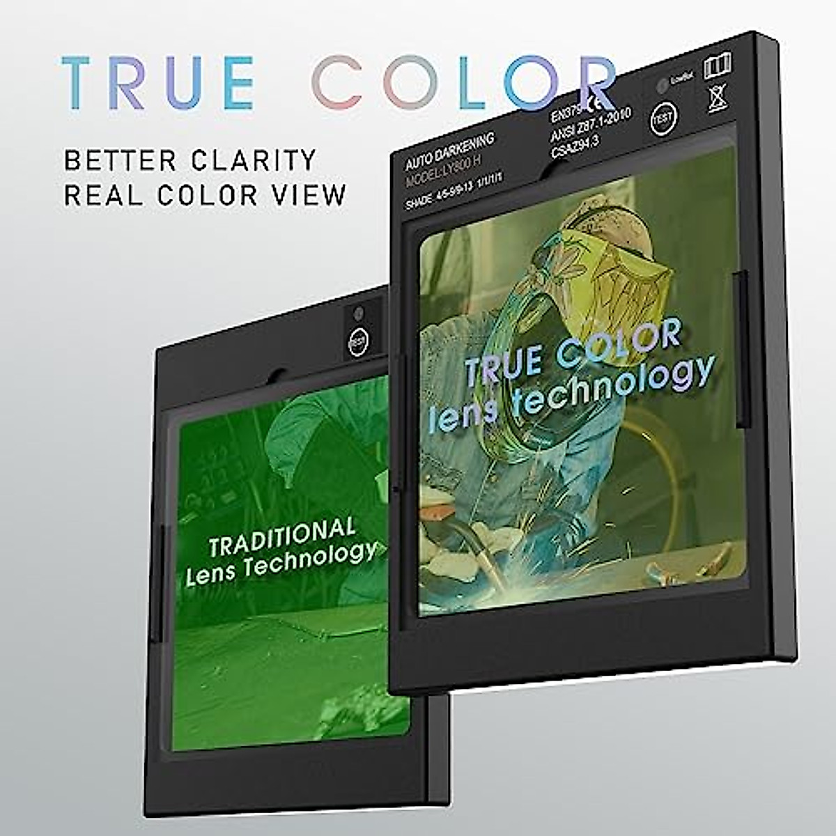 YESWELDER Large Viewing Screen 3.93"X3.66" True Color Solar Power Auto Darkening Welding Helmet, 4 Arc Sensor, for TIG MIG Arc Weld Grinding Welder Mask LYG-17800F-ST