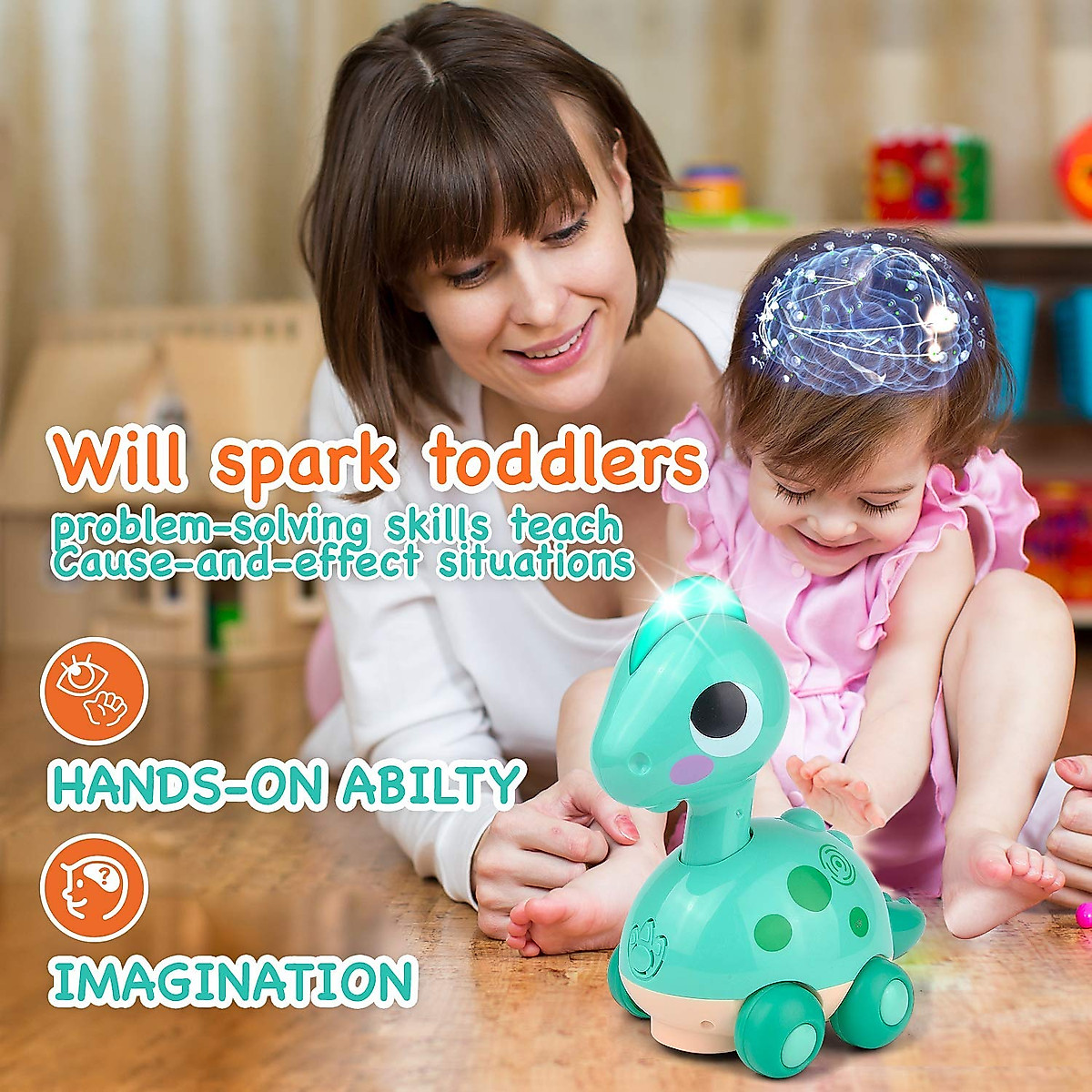 Kidpal Baby Toys 6 to 12 Months, Dinosaur Baby Boy Toys for 6 Month Old Boy Toys 12-18 Months with Music/Light Crawling Toys, Touch & Go Toddler Tummy Time Toys for 1 2 Year Old Boy & Girl Gifts