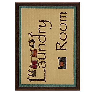 Machine Washable Bordered Laundry Room Rug Non-Slip Rubberback 2x3 Laundry Area Rug for Laundry Room, Bathroom, Washroom, 26" x 35", Beige