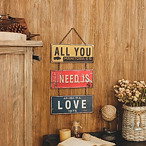 NIKKY HOME All You Need is Love Metal Antique Wall Art Hanging Sign Plaque 70s Room Decor 12 x 19 Inches