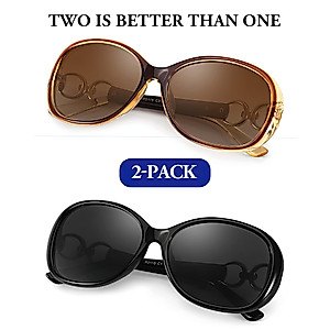 FIMILU 2 Pack Polarized Sunglasses for Women Retro Stylish Jackie O Sunglasses UV400 Protection for Outdoors