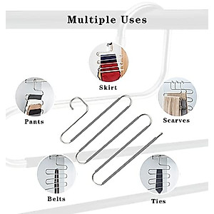 Pants Hangers Non Slip Space Saving Hangers 6 Pack S-Shape Trousers Hangers Stainless Steel Clothes Hangers Closet Organizer for Pants Jeans Scarf Trouser Tie Towel(6 Pack Gray)
