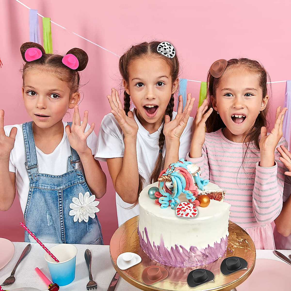 12 Pcs Mini Western Cowboy Cowgirl Hat Hair Clips, Plastic Mini Hat Hair Clip, Cute Cowboy Hat Clips, Cowgirl Hat Hair Clip for Decoration Accessories Toy Doll Dress Up Play House Games (Upgrade)