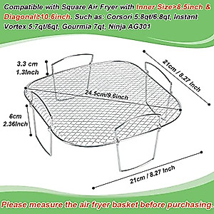 BYKITCHEN 8 inch Square Air Fryer Rack, Stainless Steel Dehydrator Rack, Square Air Fryer Accessories for Cosori, Instant Vortex, Gourmia Air Fryer & Oven, Ninja Foodi Grill Accessories
