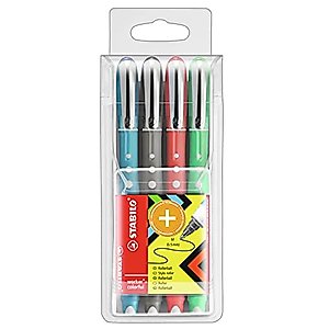 Stabilo Worker Colorful Rollerball Pen Medium 0.8mm Tip 0.5mm Line [Pack of 4]