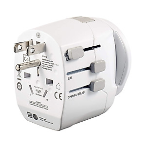 Worldwide Adapter + USB, Universal Earthed Travel Adapter with Twin USB Ports, for Small Electrical Devices, Travel Essentials