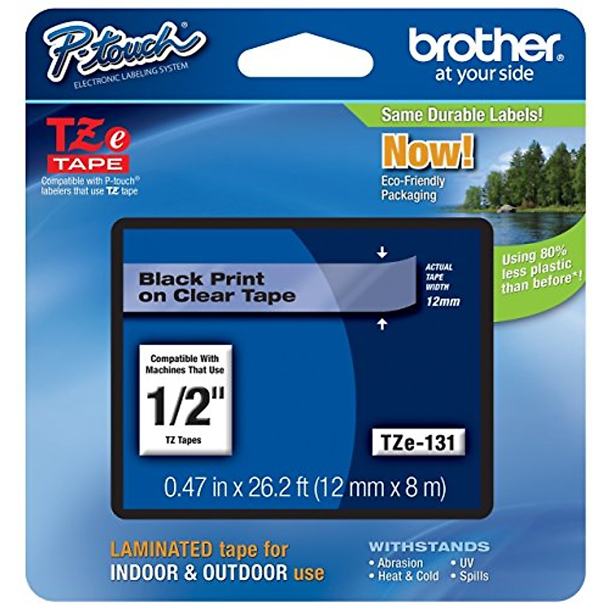 Genuine Brother 1/2" (12mm) Black on Clear TZe P-Touch Tape for Brother PT-1800, PT1800 Label Maker with Free TZe Tape Guide Included