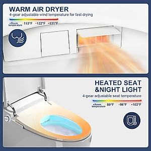 ZMJH 901 Smart Toilet with Bidet Built in, One Piece Elongated Toilet, Dryer and Warm Water, Heated Seat, Auto Flush, Soft Close Seat, Remote Control