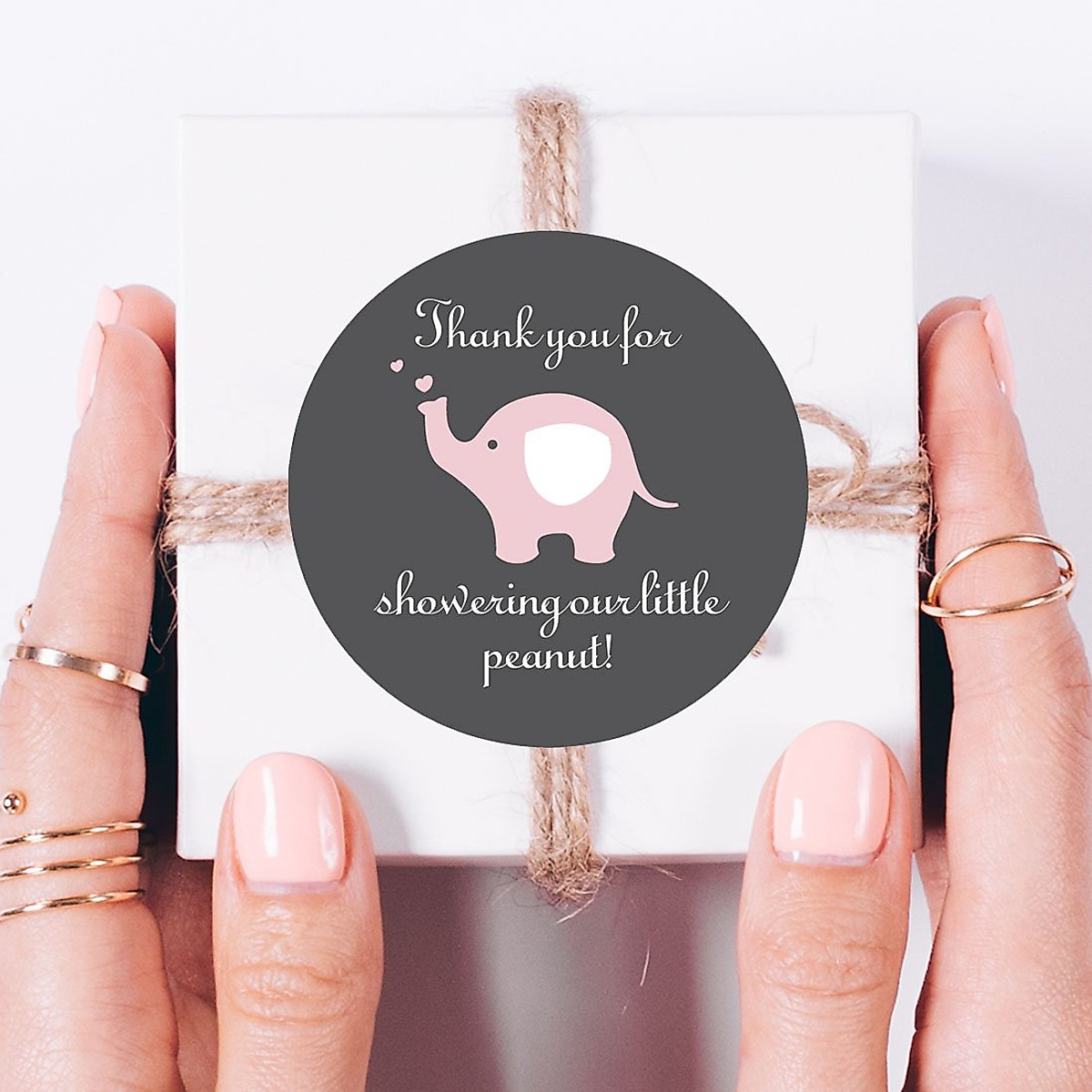 MAGJUCHE Pink Grey Elephant Thank You Stickers, Girl’s Baby Shower Party Favor Labels, 2 Inch Thank You For Showering Our Little, 40-Pack