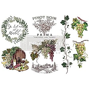 Redesign with Prima - Wine & Grapes Small Transfers 6"x12" 3 Sheets Rub on Transfers for Furniture Vintage Rub on Transfers Stickers for Crafts Classic Spring Summer Autumn Decoration