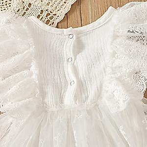 Kayotuas Newborn Infant Baby Girls Butterfly Sleeve Romper Clothes Ruffle Lace Bodysuit Tutu Dress Jumpsuit Princess Outfit (White Lace Onesie Dress,12-18 Months)