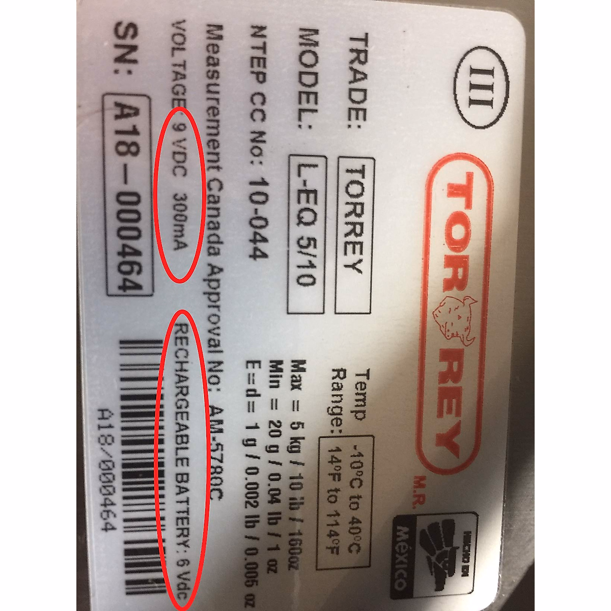 Tor-Rey AC Adaptor for L-PC-40L Scales