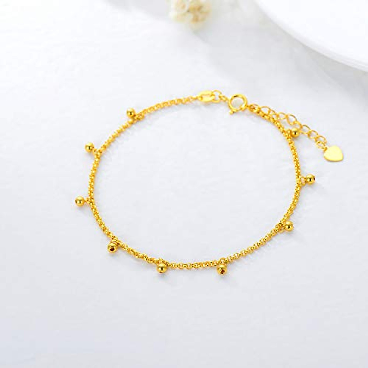 SISGEM 18K Real Gold Women Bracelet, Yellow Gold Diamond Cut Balls Bracelet Italian Mesh Link Chain Bracelet Jewelry Giftd for Her, Wife, Mom, 6.5" - 7.5"