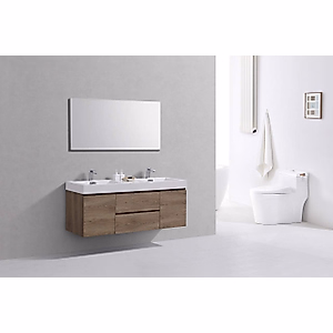 Bliss 60" Double Sink Butternut Wall Mount Modern Bathroom Vanity