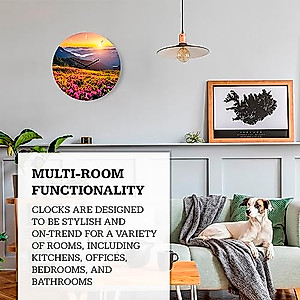 Soul Décor Pink Flower Field Wall Clock, Silent Non-Ticking, Battery Operated Kitchen Clock, Aluminum Composite Face, Suitable for Offices, Bedrooms, and Bathrooms 12 Inch Round