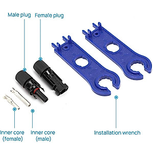 Jtron 12Pairs / 24PCS Solar Connectors IP67 Waterproof Solar Connectors Male/Female Plug with 2PCS Spanners (12 Pairs Male/Female)