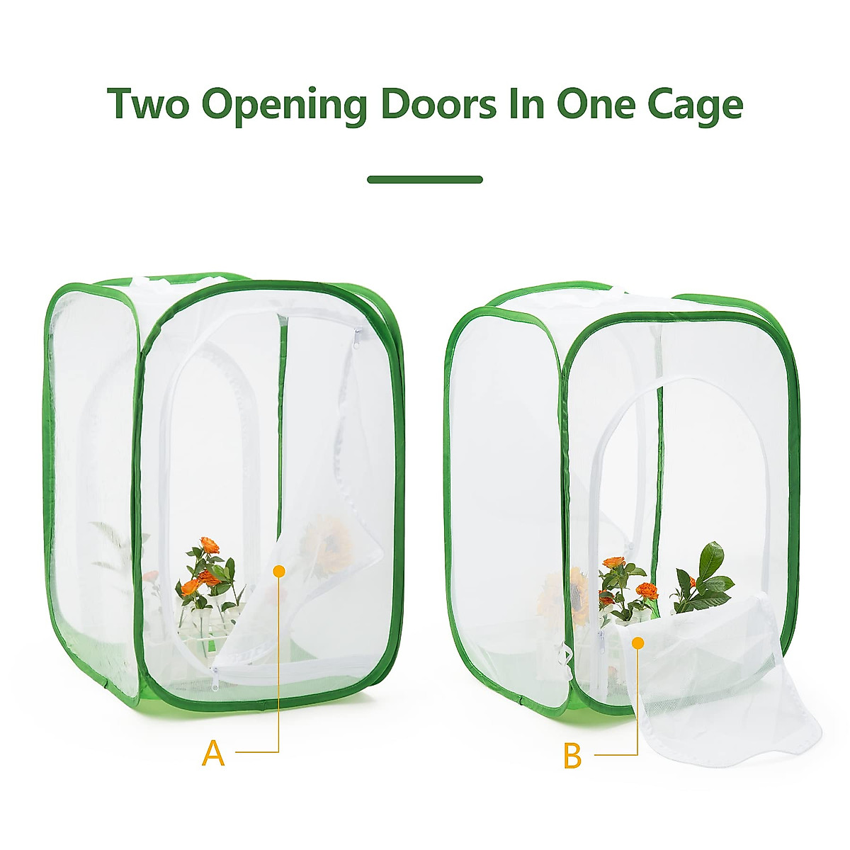 Two Doors Large Monarch Butterfly Habitat, Insect Mesh Cage, Caterpillar Enclosure Terrarium Pop-up (24 x 24 x 36 inches)