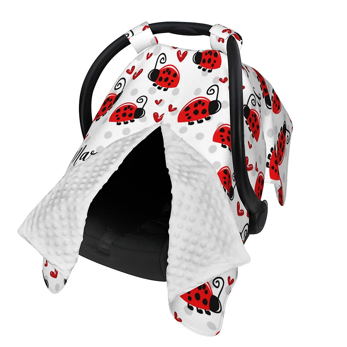 Personalized Lovely Ladybug Baby Car Seats Canopy for Baby with Name, Customize Light Weight Minky Covers for Baby Boys Girls, Nursing Breastfeeding Stroller Cover Canopies for Newborn