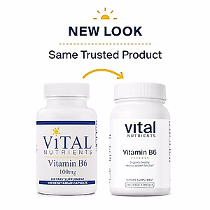 Vital Nutrients Vitamin B6 | Vegan Methylated B6 Vitamins for Nervous System, Muscle, Bone Health* | High-Potency Vitamin B6 for Menstrual Discomfort * | Gluten, Dairy, Soy Free | 100 Capsules