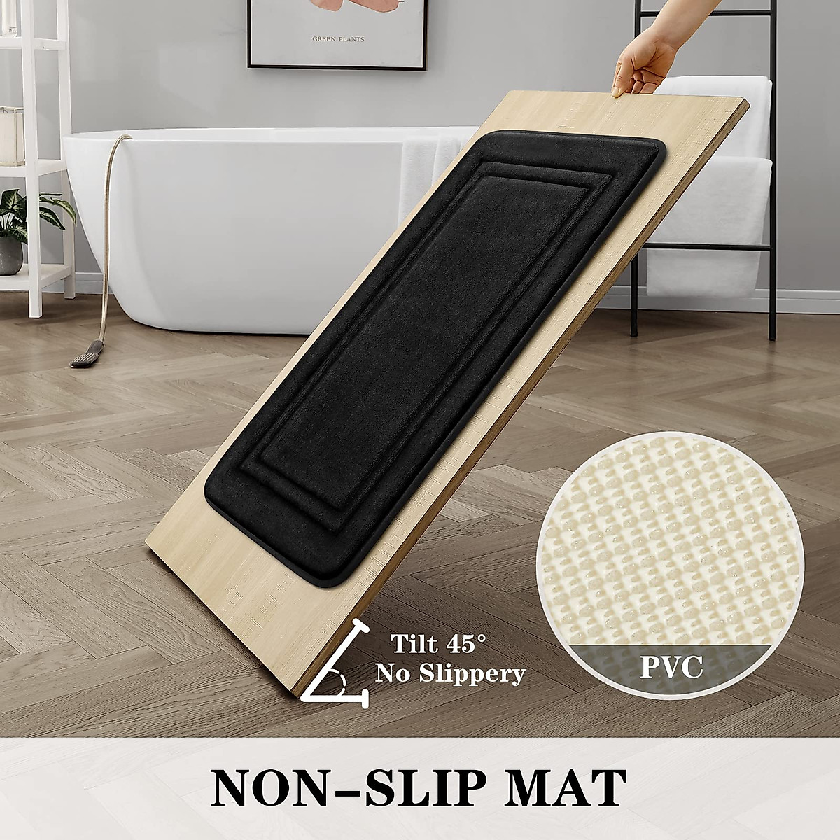 BYSURE Black Memory Foam Bath Mat, Non Slip Extra Soft Absorbent Machine Washable, Bathroom Rugs Sets 3 Piece for Toilet Shower Sink