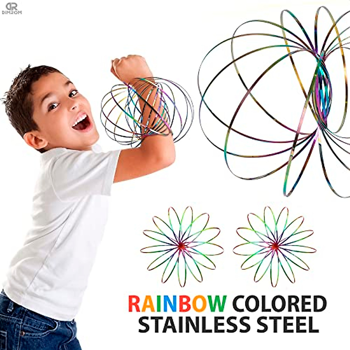 Flow Ring Spinner Ring Arm Toy - Magic Ring Game for Kids Arm Bracelet Kinetic Spiral Flow Ring Spring Toy - 3D Roll Rings Arm Slinky Metal Toy Stainless Ring - Infinity Loop Rainbow Kinetic Flow Ring