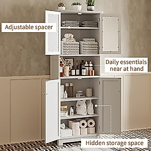 Tiptiper Tall Storage Cabinet with with Glass Doors & Adjustable Shelves, Large Linen Cabinet Closet for Bathroom, Kitchen, 11.8" D x 23.6" W x 64" H, White