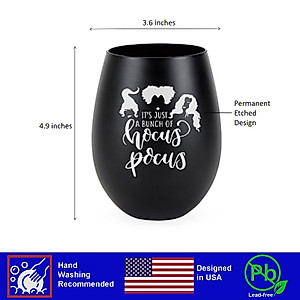 Etchpress Halloween Wine Glass, It's Just a Bunch of Hocus Pocus Black Engraved Wine Glass Birthday Gifts for Horror Films Lover