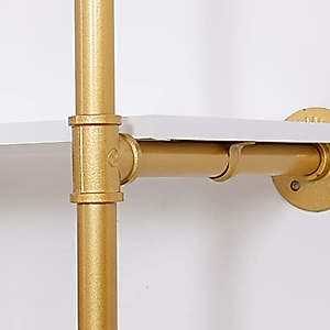 WJJAYY Wall Mounted Industrial Pipe Clothing Rack Wood Garment Rack Hanging Clothes Rack Multi-purpose Heavy Duty Hanging Rod,Steampunk Clothes Rack Retail (64 x49 inch,Gold)