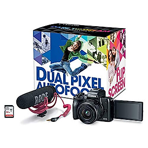 Canon EOS M50 Video Creator Kit with EF-M15-45mm Lens, Rode VIDEOMIC GO, and 32GB Sandisk Memory Card - Black (Renewed)