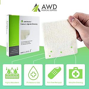 AWD Silver Calcium Alginate Dressing for Wound Care - Skin, Wound Care Products, Bandages Large Wound Care, Non Stick Pads for Wounds, Comfortable & Absorbent (4"x5", 5 Count)