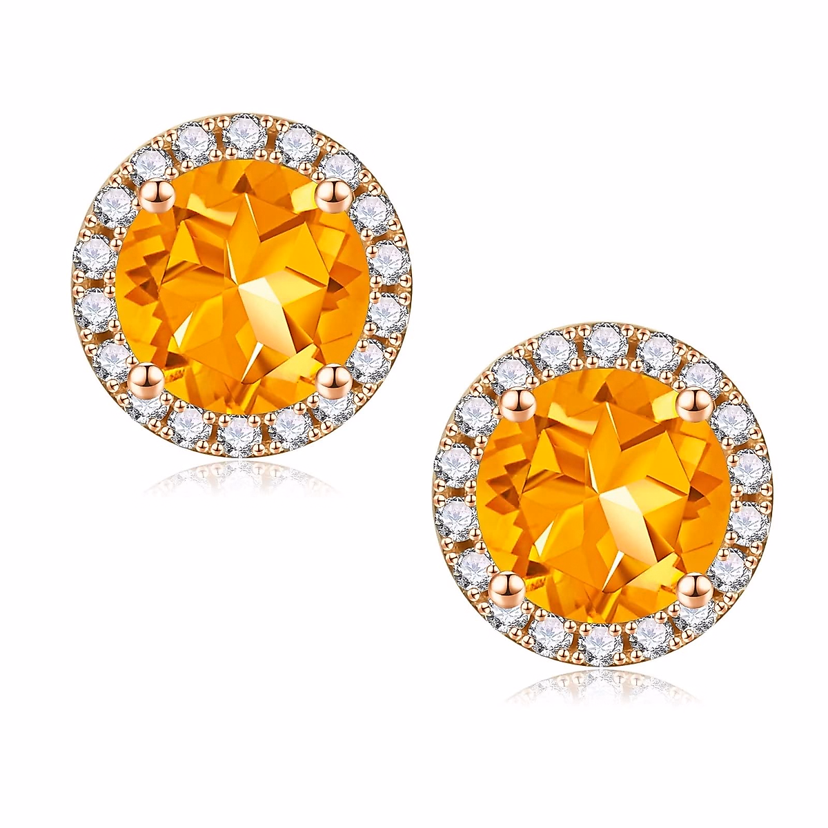 November Birthstone Stud Earrings for Women, 18K White Gold Plated S925 Sterling Silver Earrings Halo Round Cut Natural Citrine November Birthstone Stud Earrings for Women Anniversary Birthday Gifts