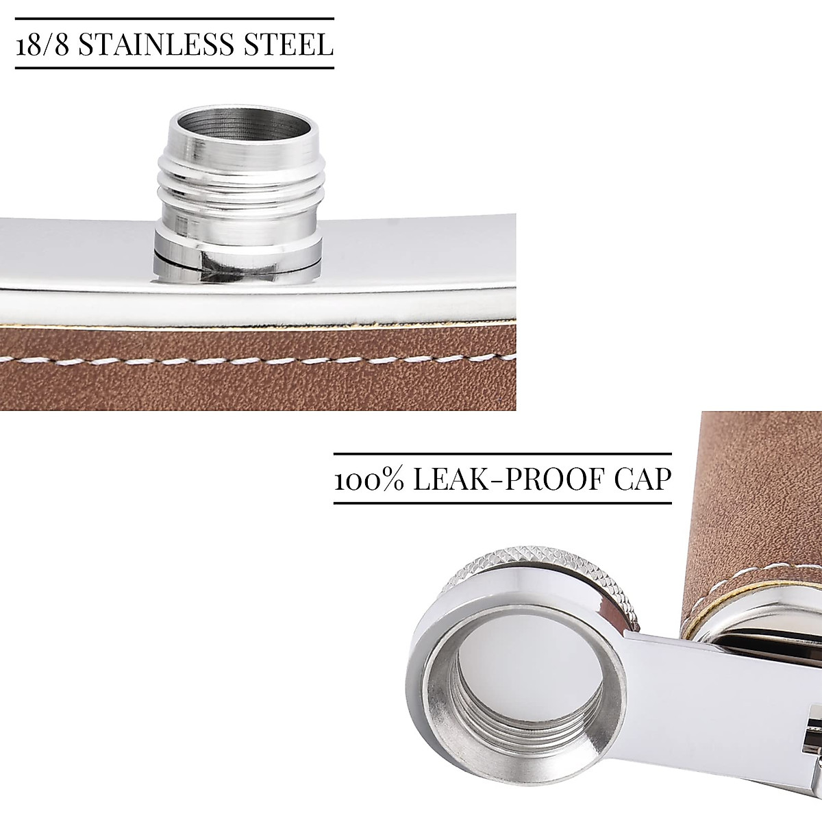 Personalized Flask Gift Set for Men with 8 Designs, 8 oz 304 Stainless Steel Engraved Hip Flasks with "Golf, Mountain, Deer, Initial" Icon, Custom Flask for Wedding Groomsmen Gifts (Brown)