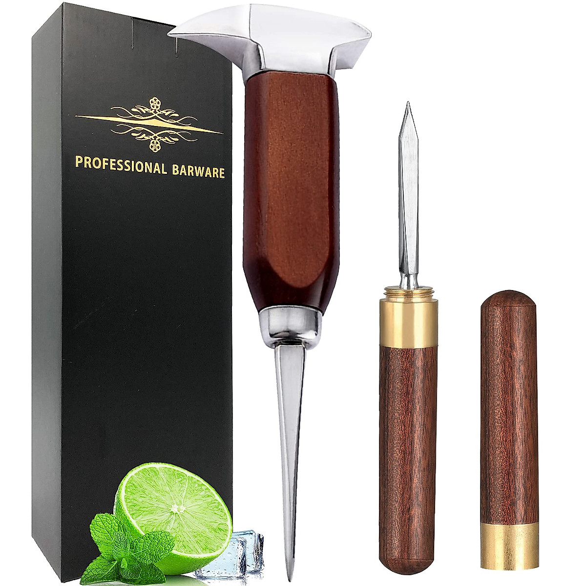 Ice Pick - 17cm / 7" Stainless Steel Ice Chipper with Wood Handle, Japanese Style Ice Crusher ideal for Bars, Bartender. Best Carving Tool (7 inch)