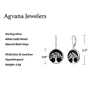 Agvana Sterling Silver Tree of Life Earrings for Women Genuine Black Onyx Family Tree Leverback Dangle Earrings Anniversary Jewelry Birthday Gifts for Women Mom Grandma Wife Her