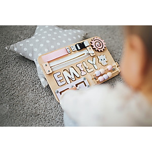 Name Puzzle Busy Board Custom Personalized Baby Gift Wooden Montessori Toys Learning Sensory Board Toddler Toys Fidget Zipper Buckle Plane Car Travel Boy Girl Latches Autistic Education Engaging Child