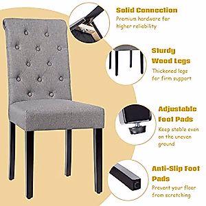 Giantex Upholstered Accent Dining Chairs Set of 4, Dining Side Chairs w/Adjustable Anti-Slip Foot Pads, High Back, Sturdy Wood Legs, High Back Tufted Parsons Chair for Kitchen Dining Room (4, Grey)