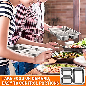 Zopeal 8 Pack 304 Stainless Steel Divided Plates Tray Rectangular Metal Dinner Section Plates for Adults Kids Food Portion Control Camping Lunch(3 Compartment Style)