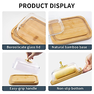 BTWD Glass Butter Dish with Lid for Countertop and Refrigerator, Extra Large Butter Keeper Container Storage with Handle for Fridge, Butter Holder for Counter, Butter Tray Clear Covered Butter Dishes