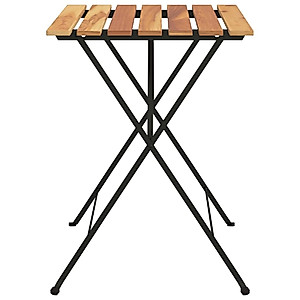 vidaXL Portable Folding Bistro Table - Outdoor Furniture Piece, Solid Teak Wood and Steel Construction, Weather Resistant, Versatile Use, Easy Storage and Transportation